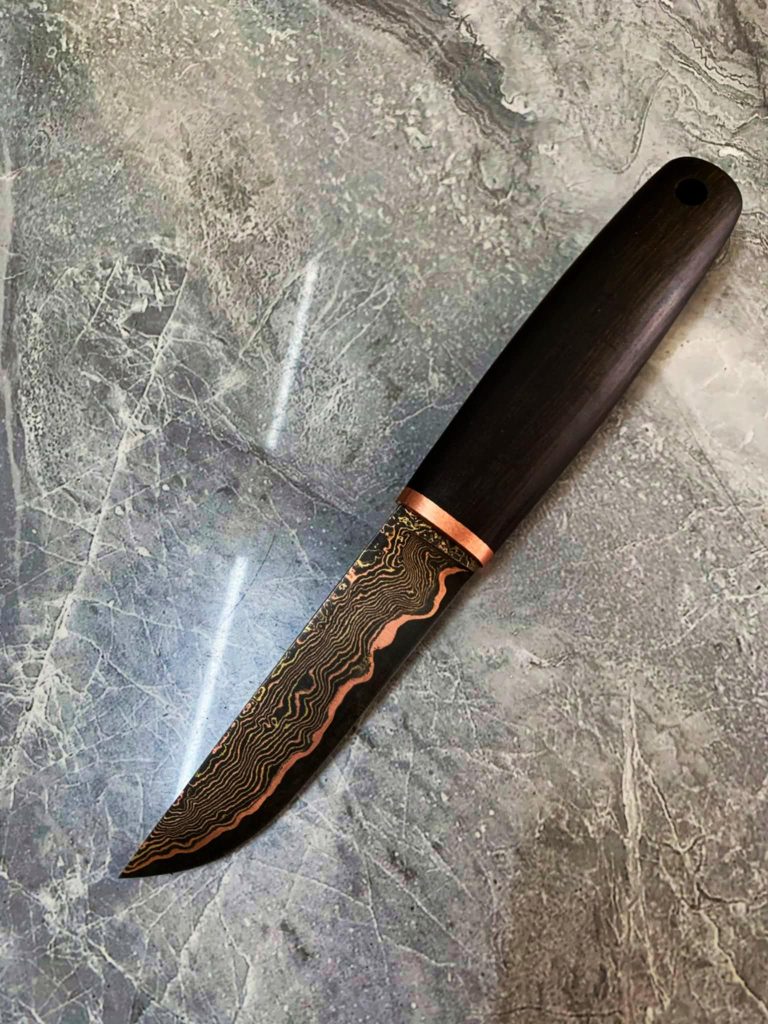Pukko Damascus copper steel 1095 core - Knife Vietnam